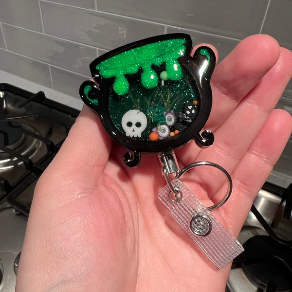 Witch Cauldron Shaker Badge Reel, Cauldron Badge Holder, Witchy Badge ...