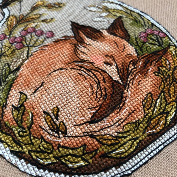 Fox Cub Cross Stitch Pattern Bottle Pattern Sleeping Fox Embroidery ...