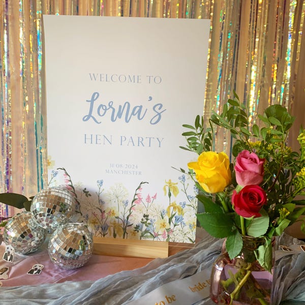 Wildflower Personalised Hen Party Sign | Welcome Hens Party Sign | Hen ...