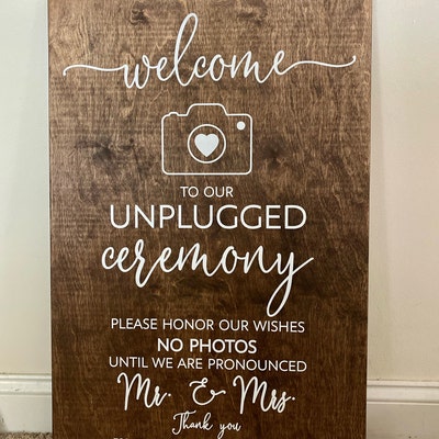 Unplugged Wedding Sign Unplugged Ceremony Sign Vertical Wooden Wedding ...