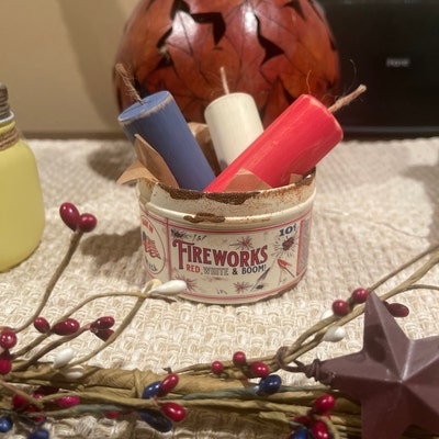 Vintage Inspired Fireworks Tin With Red White and Blue Wood Fireworks ...