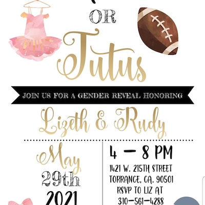 Touchdowns and Tutus Gender Reveal Invitation Football and Tutu Gender ...