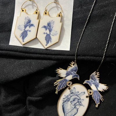 Magpie Heart Thief Jewelry Bird Necklace Crystal Heart - Etsy