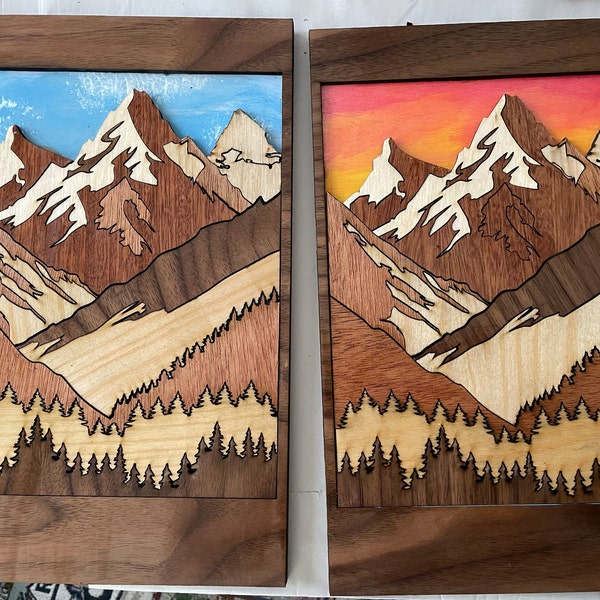 Mountain Landscape Night Quilt Laser Ready File, Mountain Wood Intarsia ...