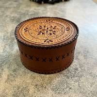 Round Jewelry Box Leather Pattern: Leather Jewelry Box Trinket Box ...
