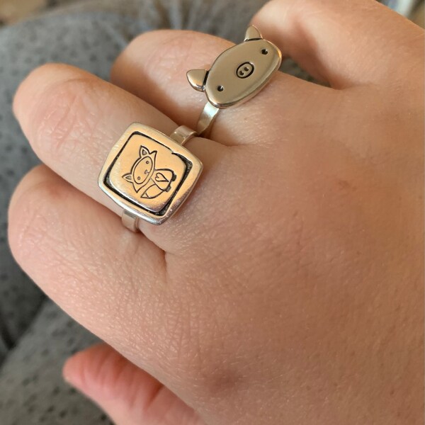 Sterling Silver Pig Ring - Silver Pig Head Ring - Etsy