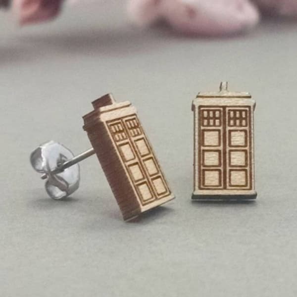 Doctor Who TARDIS Earrings - Laser Engraved Wood Earrings ...