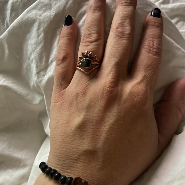 Emerald Goddess Ring Set| Herkimer Diamond Ring| Birthstone Rings| Raw Stone Rings| Raw Emerald ...