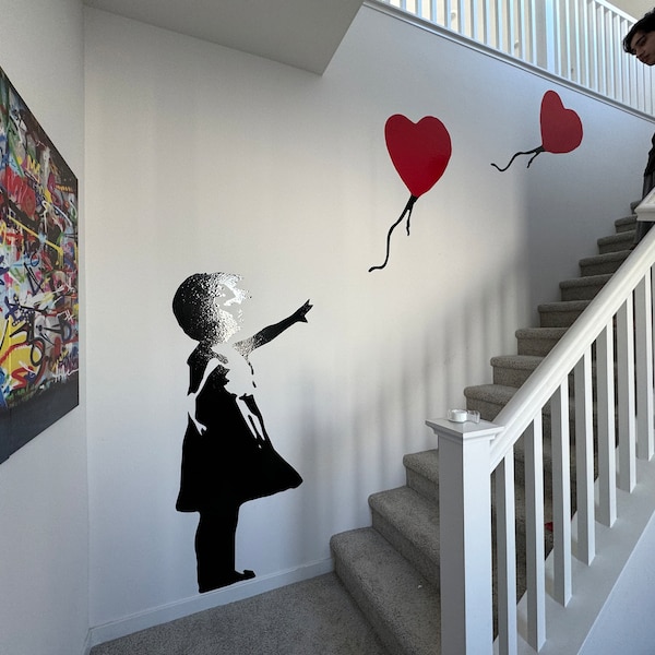 Banksy Girl With Heart Balloon Wall Sticker - Vinyl Baloon Hot Air ...