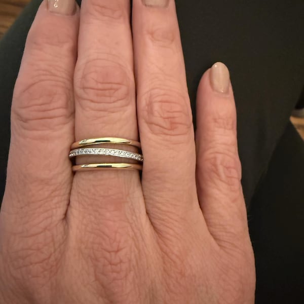 Bellanca Diamond Connected Stacker Gold Linked Spinner Ring, Handmade ...