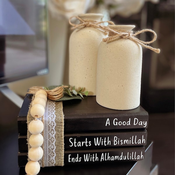 Large Islamic Wooden Book Stack Decor Start With Bismillah - Islamic ...