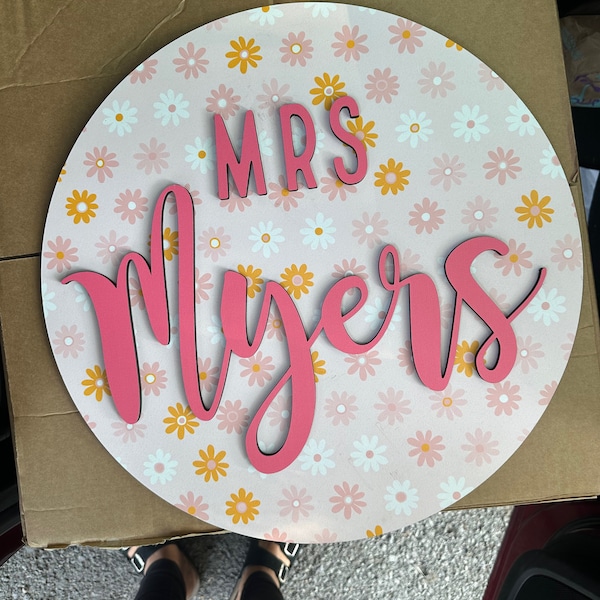Teacher Name Sign, Teacher Appreciation Gift, Round Teacher Sign, Door ...
