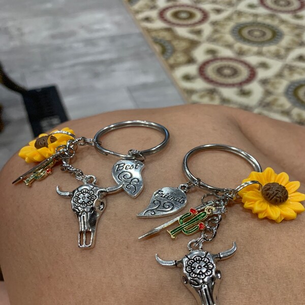 Boho Bull Skull Best Friend Keychain SET || Southwestern, Boho Keychain ...