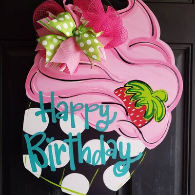 Summer Door Hanger Cupcake Door Decor Summer Wreath Strawberry Hand ...