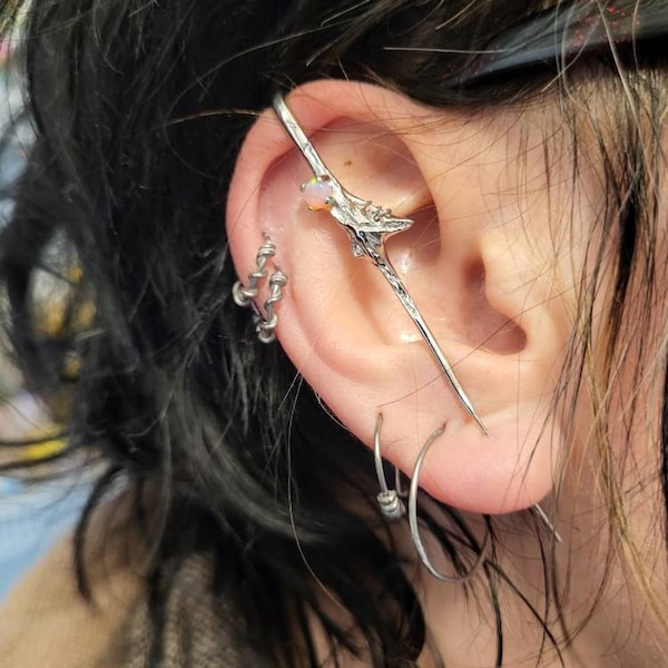 Opal Ear Pin Earring, Ear Crawler Hook Earrings, Sterling Silver Ear ...