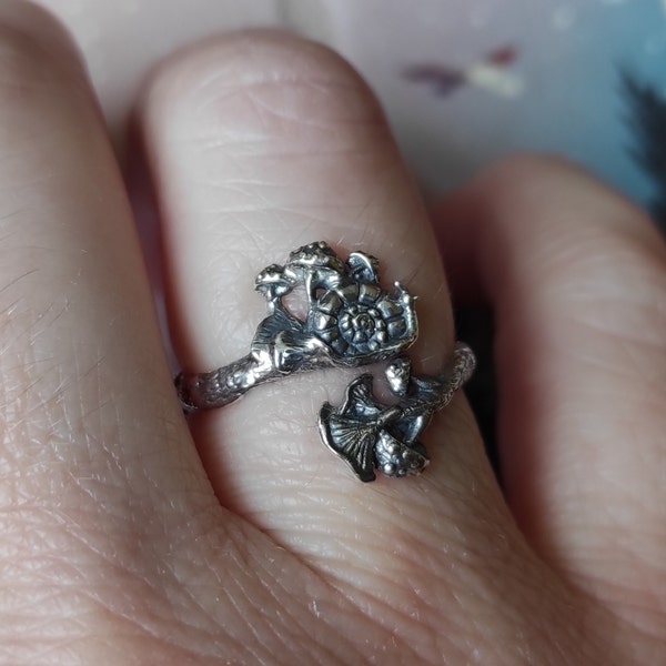 Mushroom and Snail Ring, 925S Ring, Anniversary Gift for Her, Unique Snail and Mushroom Ring ...