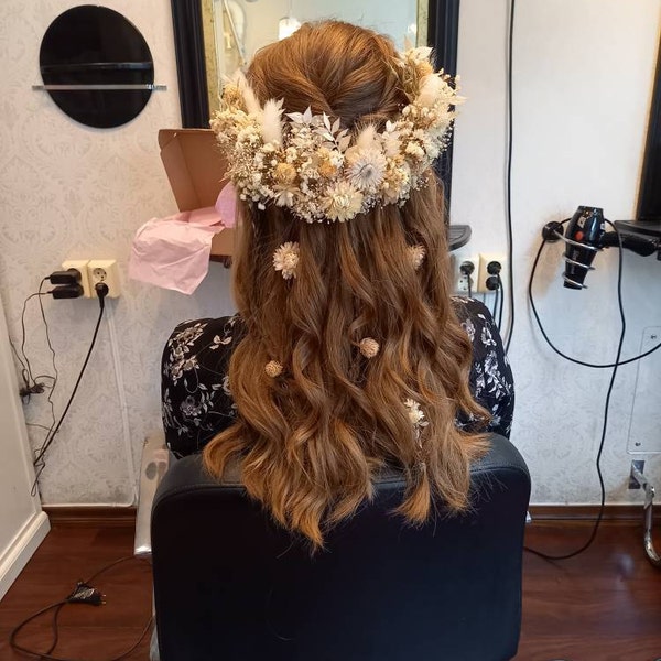 Dried Flower Hair Piece Ivory Hair Comb Bridal Wedding Boho Headpiece ...