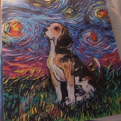 Beagle Art Print Starry Night Dog Print Impressionist Dog Wall Art Dog ...