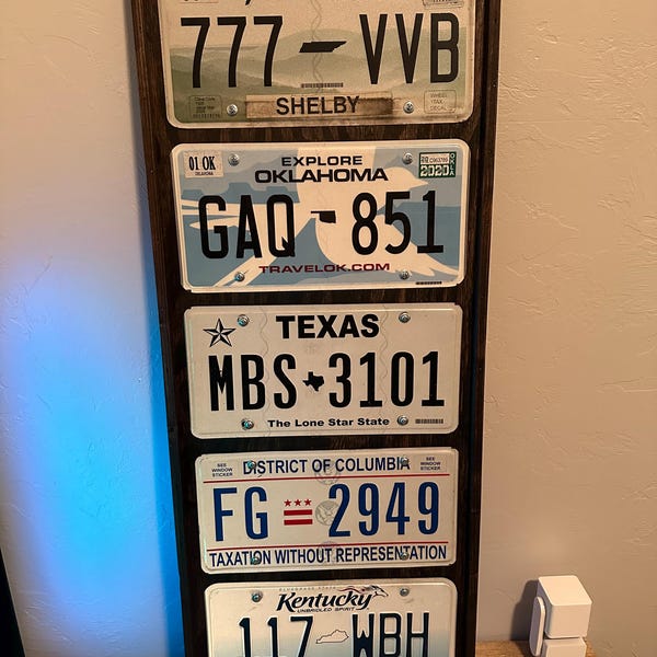 Handmade Wood License Plate Display Frame for 5 Plates: Man Cave Garage ...