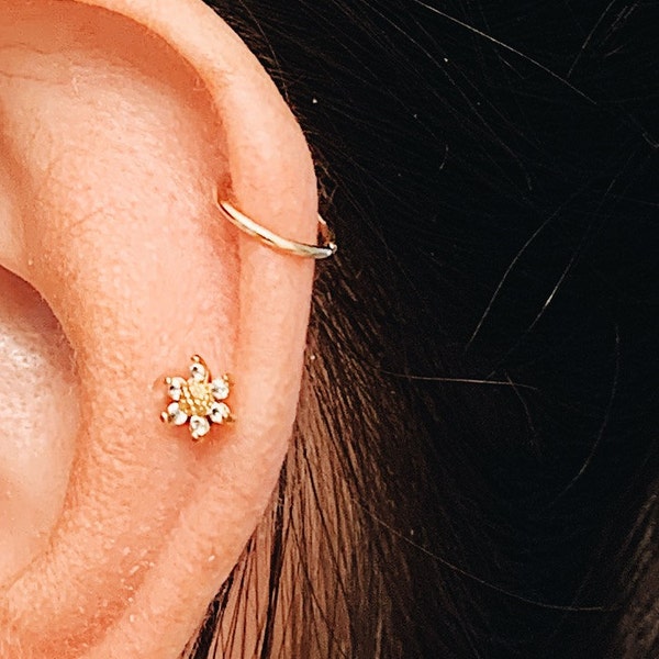 Small Gold Cartilage Hoop • 14k Gold Silverfill Huggie Helix Piercing ...