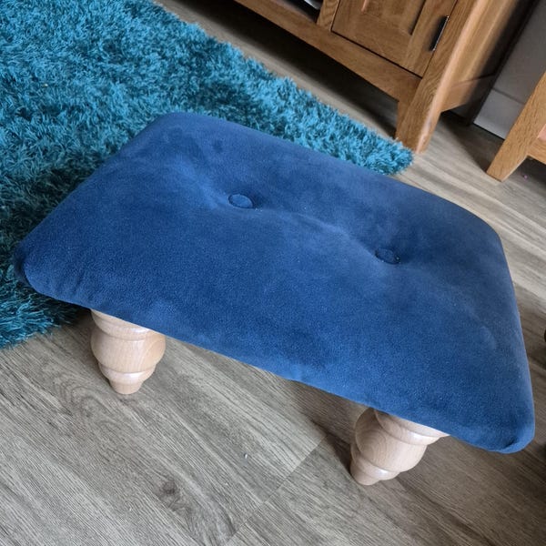 Navy Harris Tweed BC1 Queen Anne Stool Chesterfield Footstool Under ...