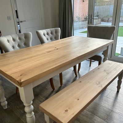 5ft Farmhouse Dining Table With Rustic Pine Wood Top and Bench, Made to ...