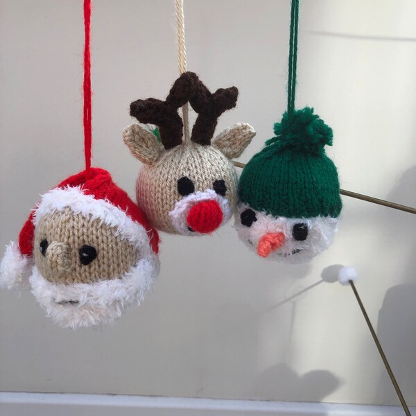PDF Knitting Pattern Christmas Tree Decorations Ornaments Baubles Santa ...