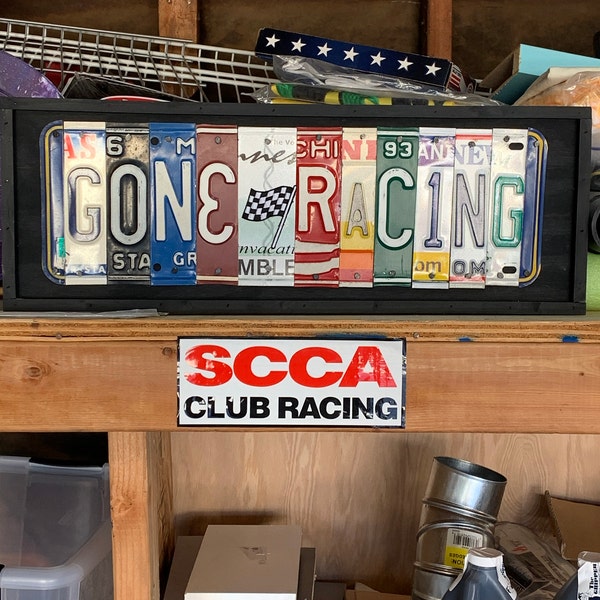 GONE RACING SIGN, Racing Fan Gift, License Plate Sign, Mancave, Need ...