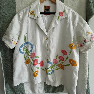 SAMPLE Piece . Repurposed Cutwork Embroidered Tablecloth Blouse Xsmall ...