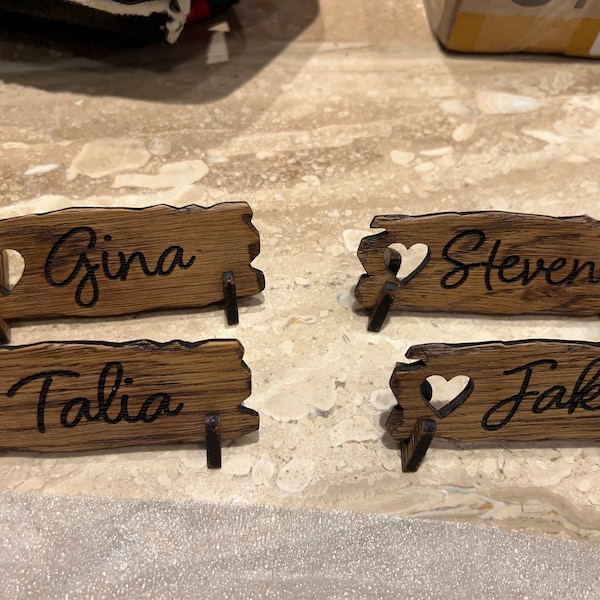 Wedding Place Cards With Heart, Old Wood Place Cards Wedding, Engraved ...