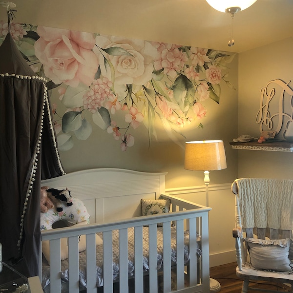 Removable Watercolor Flowers Wall Decals KATIE MAY Roses Blooms Peonies ...