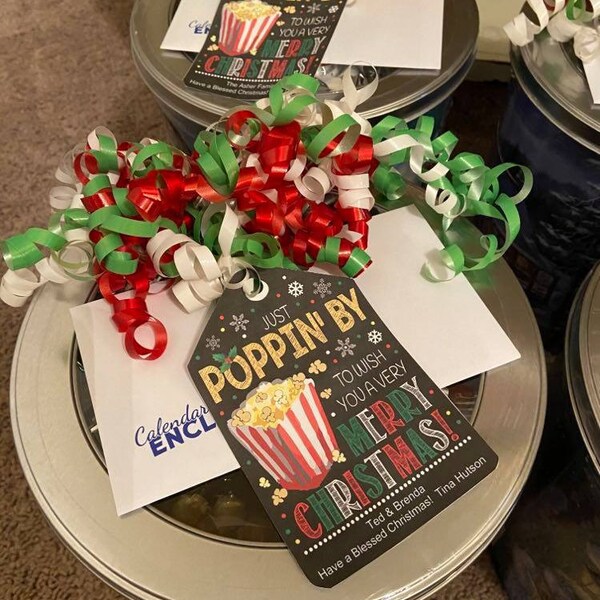 Christmas Popcorn Gift Tags, Secret Santa Office Staff Teacher Gift ...