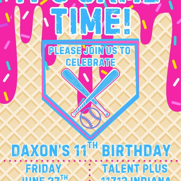 Baseball Drip Birthday Party Invitation, Editable Canva Template ...