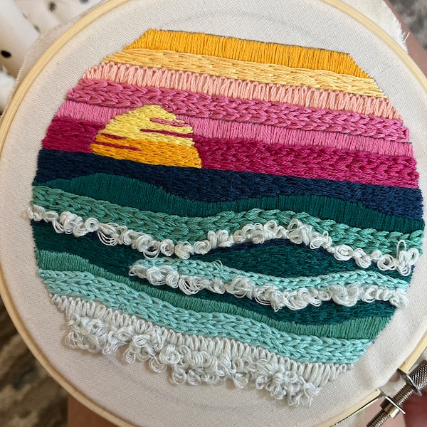 Abstract Ocean Sunset Hand Embroidery Pattern - PDF Instant Download ...