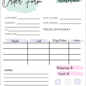 Order Form Lilac Editable Order Form Digital Download Edit - Etsy