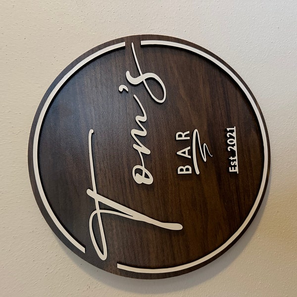 Personalized 3D Embossed Wooden Bar Sign, Round Wooden Sign, Custom ...