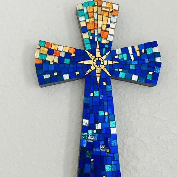 Stain Glass Mosaic Cross White Modern Wall Cross in Glass Mosaic With ...