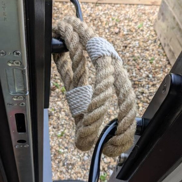 White Cotton Rope Door Stopper - Twisted Three Ropes With Jute Decor ...