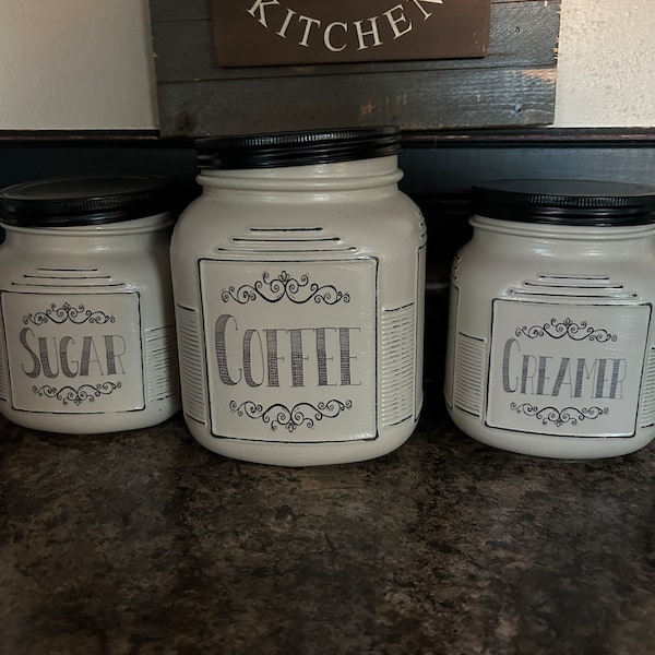 Kitchen Canister Set, Sugar Jar, Flour Jar, Coffee Jar, Rustic Kitchen ...