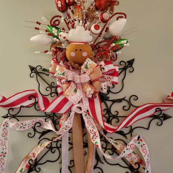 Candy Cane Themed Christmas Tree Topper Attachment With XL Bow ...