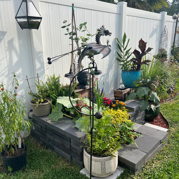 51"tall Handmade Kinetic Dragon Sculpture, Metal Lawn Dragon Garden ...