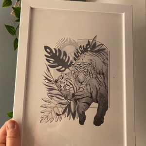 Stag / Flowers / Meadow / Nature / Black & White / Monochrome / Ink ...