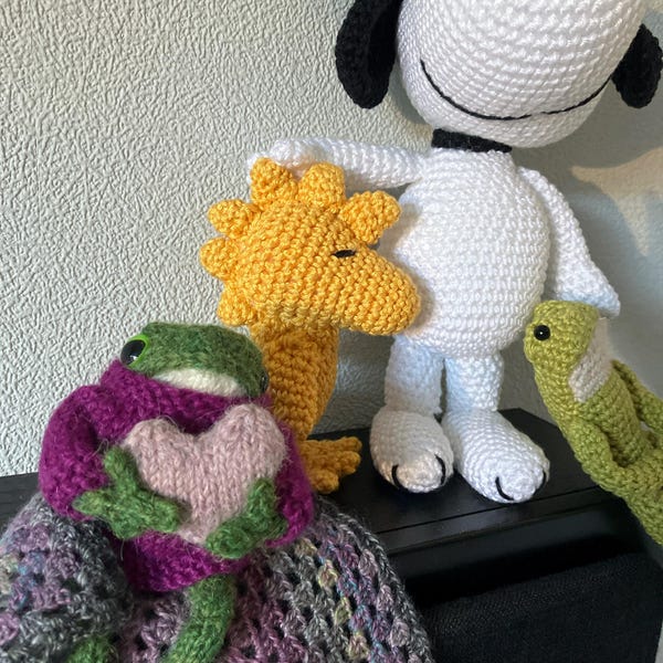 Knitted Frog With Purple Sweater, Heart, and Blanket . Anniversary Frog ...