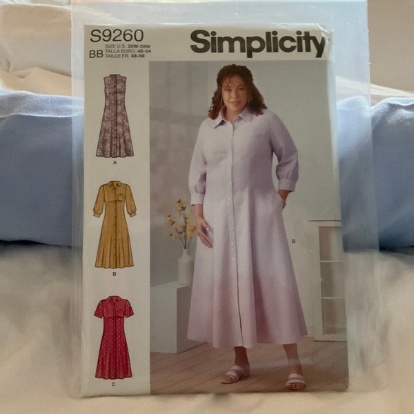 Shirt Dress Sizes 10 to 28W Simplicity S9260 AA 10-18 OR BB 20W-28W ...