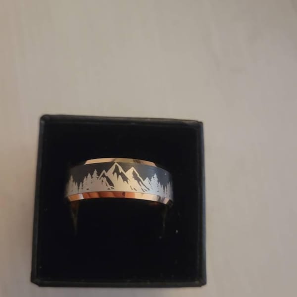 Engraved Mountain Range & Trees Ring, Mens Mountain Range Ring, Mens ...