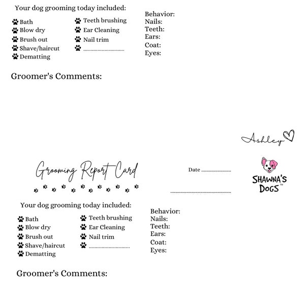 Editable Dog Grooming Report Card, Dog Groomer Report Card Template - Etsy