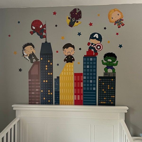 Superhero Wall Decal, Superhero Background, Superhero Fabric, Avengers ...