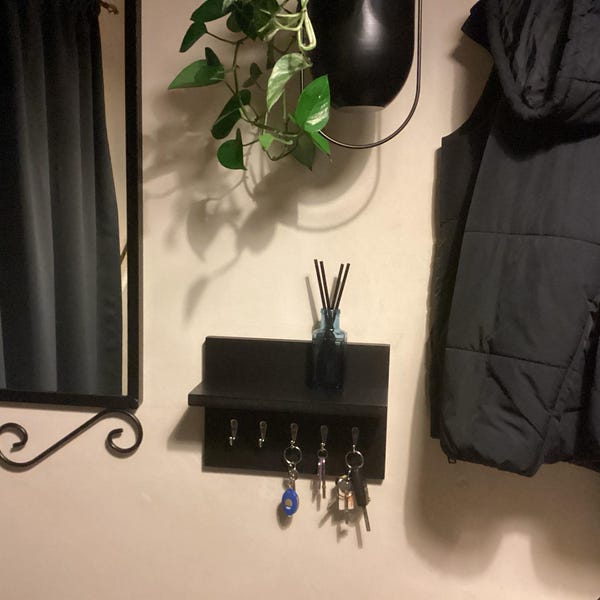 Black Key Hook With Shelf, Key Holder, Handmade Gift, Custom Made, Key ...