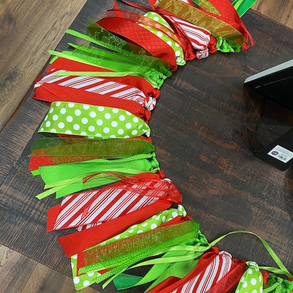 Grinch Christmas Ribbon Garland | Candy Cane Red and Bright Green ...