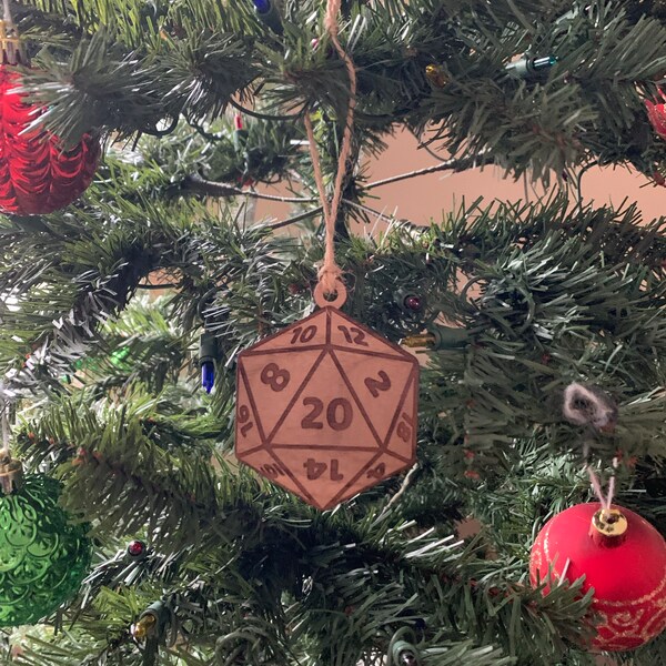 D20 Wooden Christmas Ornament, 20 Sided Die Ornament, Dnd, Dungeons and ...